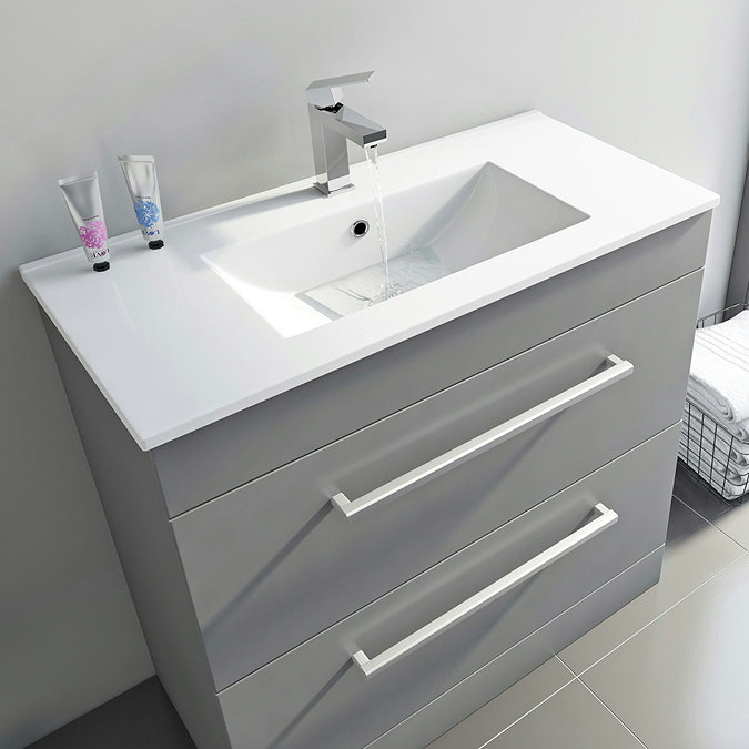 Orchard Derwent 800mm Stone Grey Floorstanding Vanity Unit and Ceramic ...