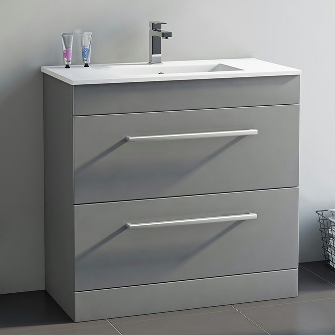 Orchard Derwent 800mm Stone Grey Floorstanding Vanity Unit and Ceramic ...