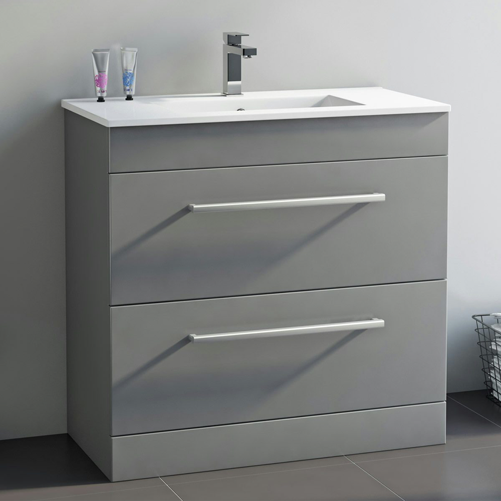Orchard Derwent 800mm Stone Grey Floorstanding Vanity Unit and Ceramic ...
