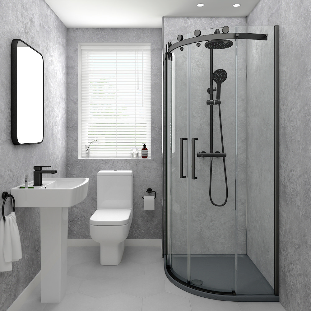 Orion Grey Concrete 2400x1000x10mm PVC Shower Wall Panel | Victorian ...
