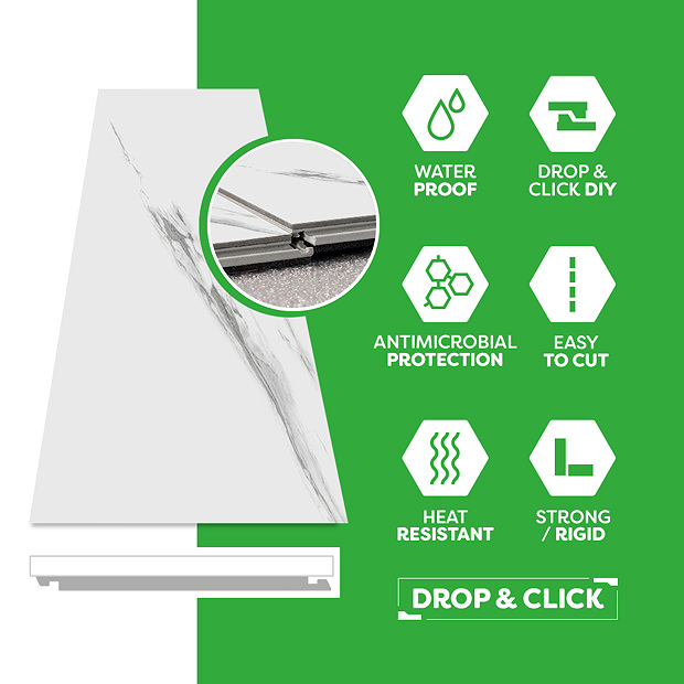 Orion 610 x 305mm White Marble Finish Vinyl Waterproof Floor Tiles (14 ...