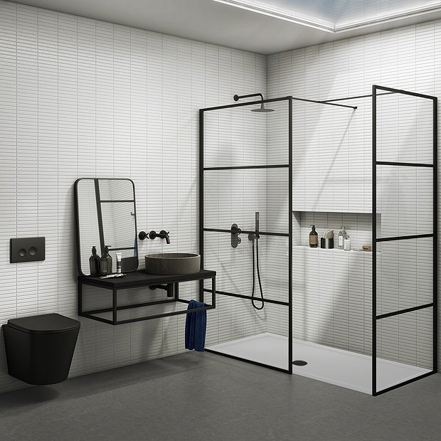 Osaka Matt Black 1700 x 800mm Wet Room (inc. Screen, Side Panel + Tray ...