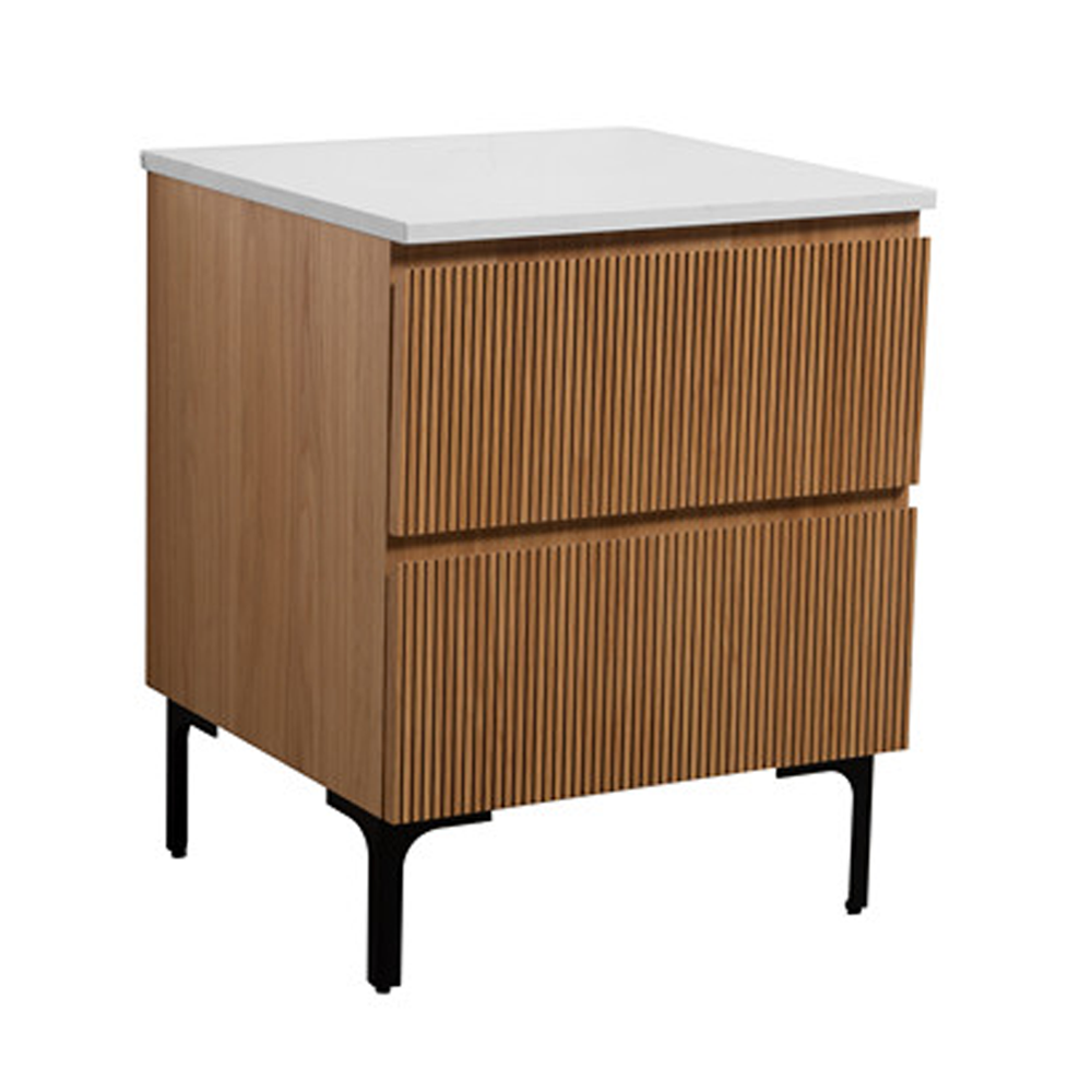 Osaka Slatted Oak 600mm 2-Drawer Countertop Vanity Unit with White ...