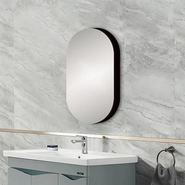Oscar 800 x 450mm Lozenge Shaped Mirrored Cabinet - Matt Black