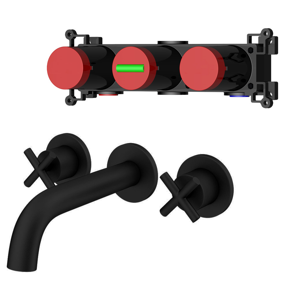 Pablo Matt Black Crosshead 3TH Basin Mixer Tap | Victorian Plumbing UK