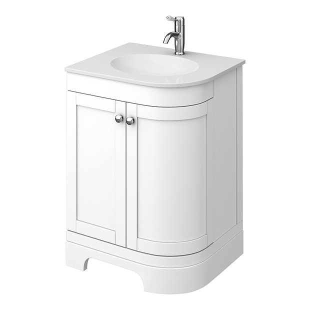 Period Bathroom Co. 610mm LH Offset Vanity Unit with White Stone Resin ...
