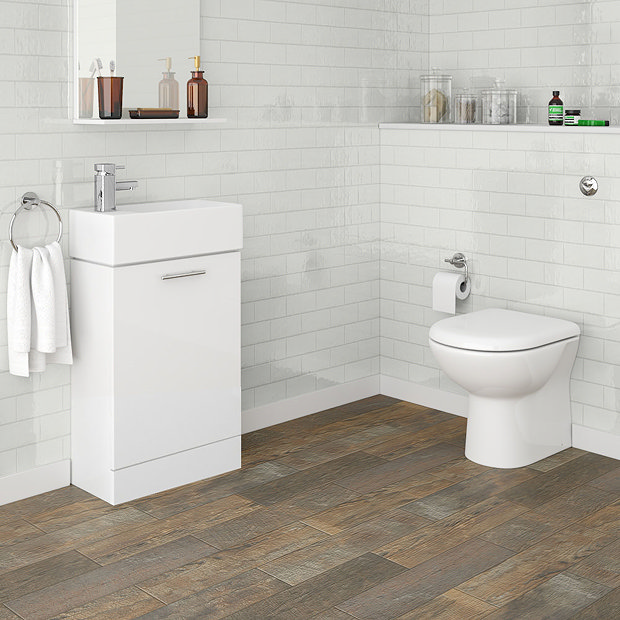 Nuie - Cubix Gloss White Vanity Unit with Concealed Cistern, D-Shaped ...
