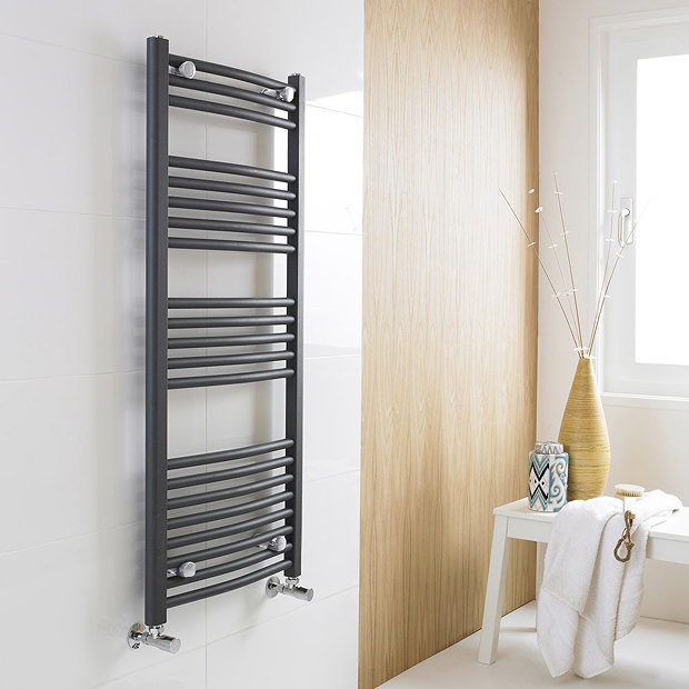 Nuie - Curved Ladder Towel Rail 500 x 1150mm - Anthracite - MTY104 at ...