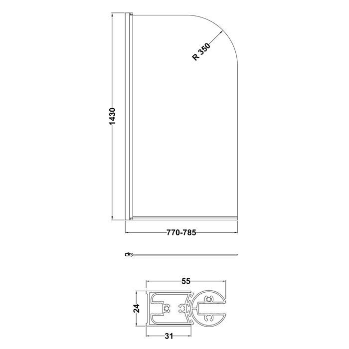 Nuie Curved Top Straight Hinged Linton Shower Bath at Victorian Plumbing UK