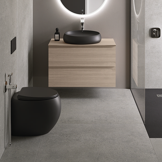 RAK Cloud Matt Black Rimless Back to Wall Pan + Soft Close Seat