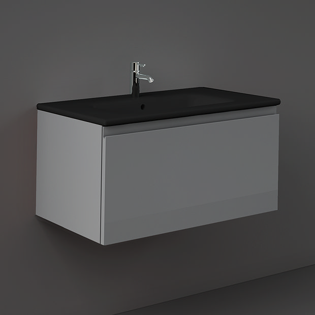 RAK Joy Uno Urban Grey 800mm 1-Drawer Wall Hung Vanity Unit with Black ...