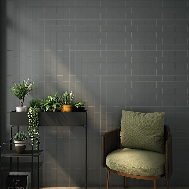RAK Subway 75 x 150mm Dark Grey Gloss Flat Edge Wall Tiles | Victorian ...