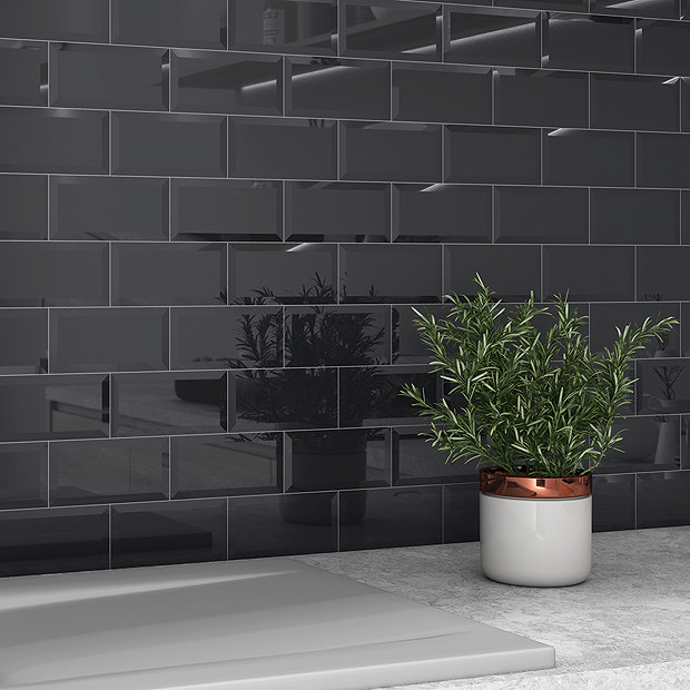 RAK Subway 75 x 150mm Nero Gloss Bevelled Edge Wall Tiles | Victorian ...
