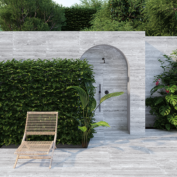 Reva Outdoor Grey Travertine Effect Wall & Floor Tiles - 600 x 900mm