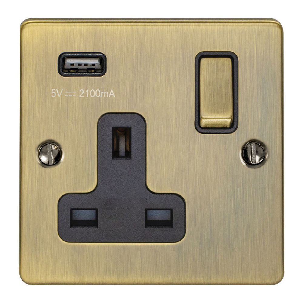 Ellis & Co 1 Gang Switched Socket with USB - Antique Brass | Victorian ...