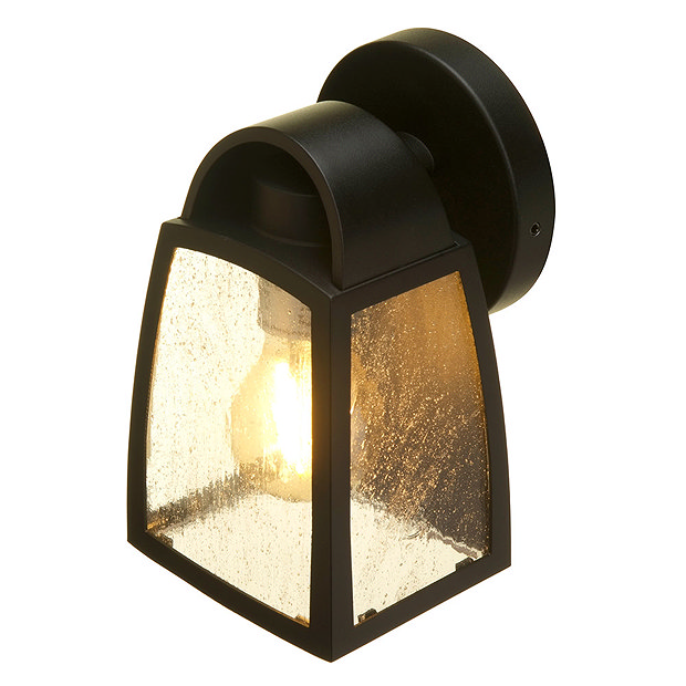 Revive Outdoor Small Matt Black Wall Light with Seeded Glass Diffuser