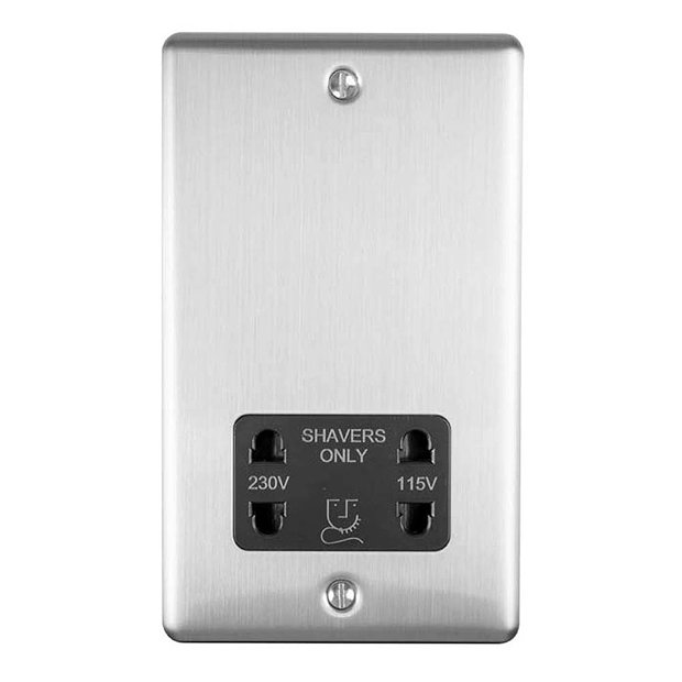 Revive Shaver Socket Satin Steel/Black | Victorian Plumbing UK