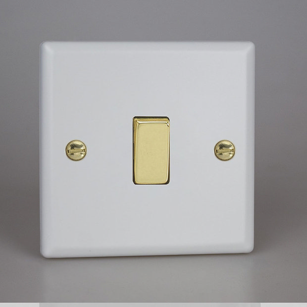 Revive Single Light Switch - Matt White/Brass - RV1SMW