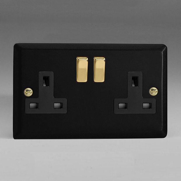 Revive Twin Plug Socket - Matt Black/Brass - RV2MB