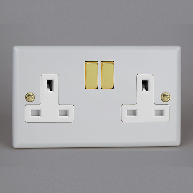 Revive Twin Plug Socket - Matt White/Brass - RV2PMW