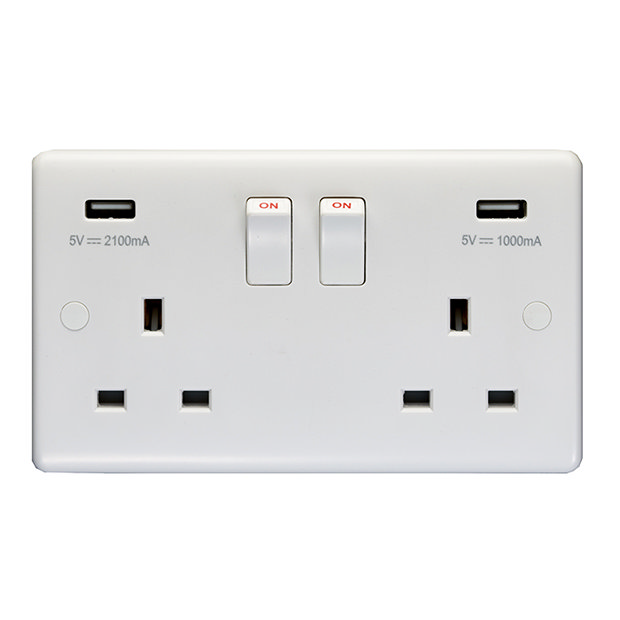 Revive Twin Plug Socket with USB White | Victorian Plumbing UK