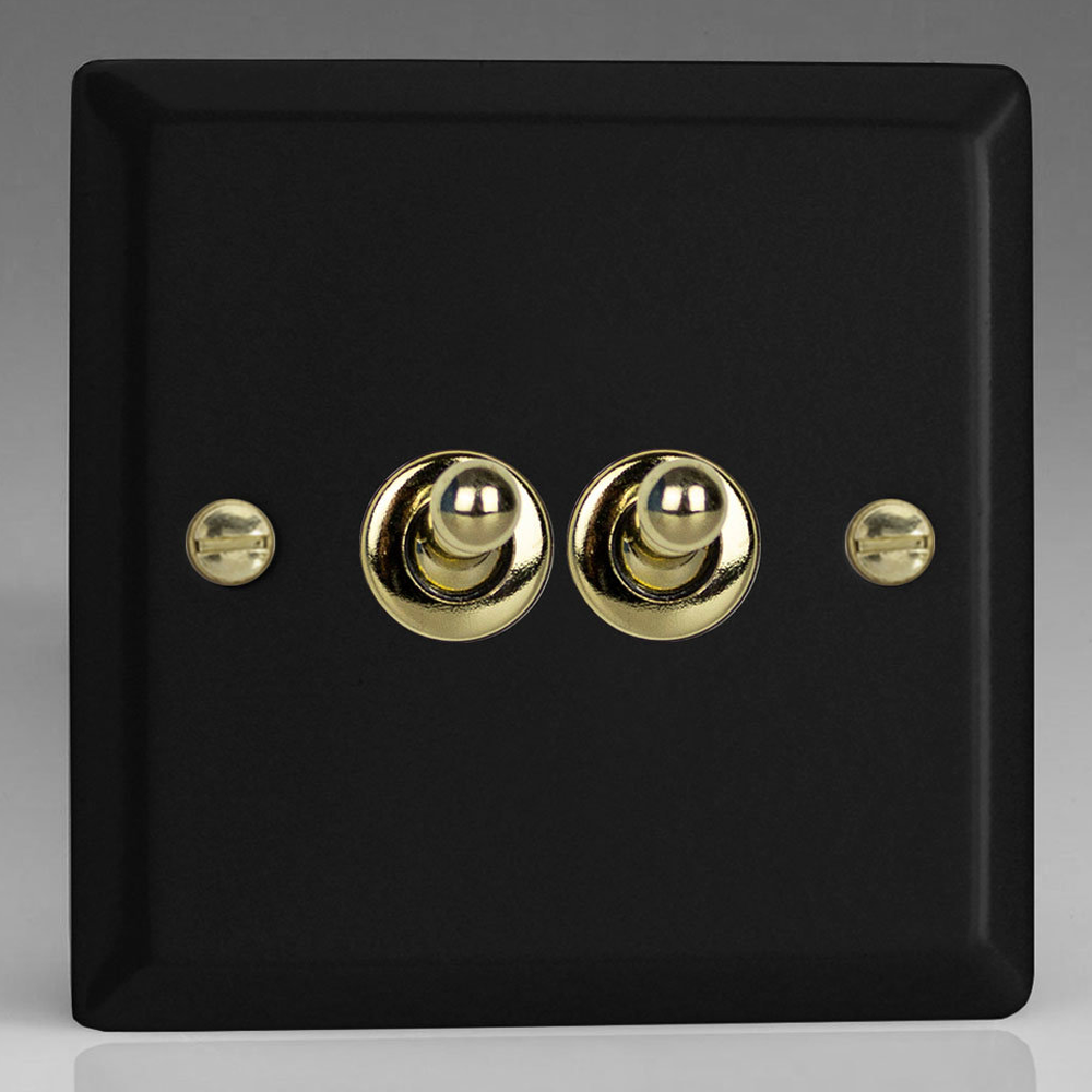 Ellis & Co Twin Toggle Light Switch - Matt Black/Brass - RV2TMB