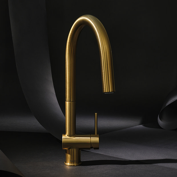 Riobel Azure Single Lever Kitchen Mixer with Pull Down Spray - Brushed Gold