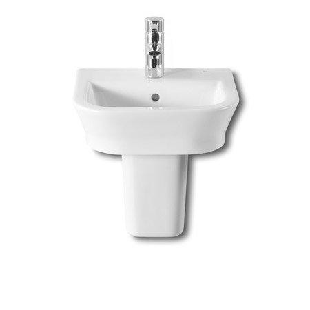 Roca - The Gap 450mm 1 tap hole cloakroom basin with semi pedestal at ...