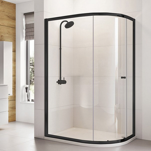 Roman Haven6 Matt Black Frame Offset Shower Enclosure - 1000 x 800mm - H3SQ810CB