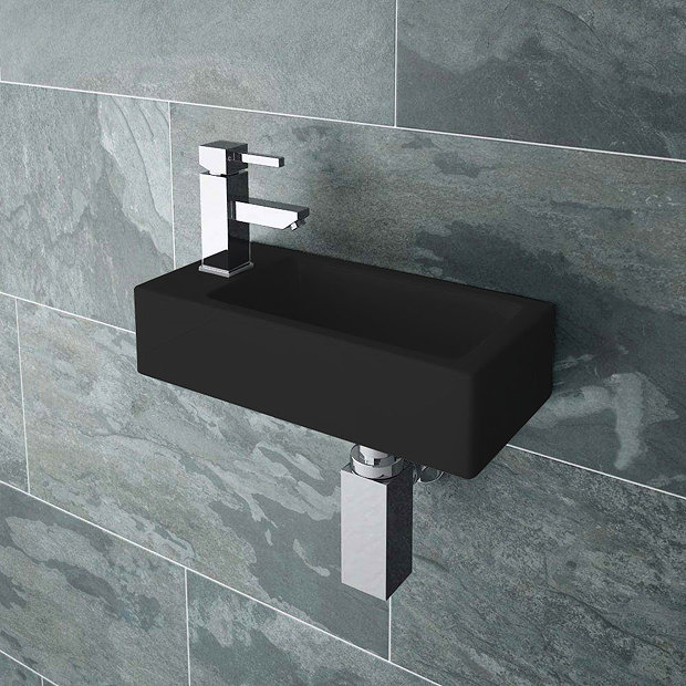 Rondo Black Wall Hung Small Cloakroom Basin 1TH - 365 x 180mm ...