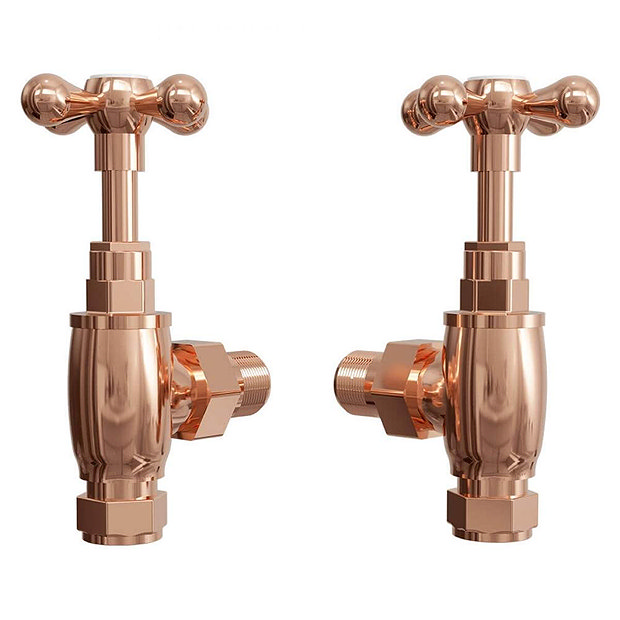 Rose Gold Angled Traditional Radiator Valves | Victorian Plumbing UK