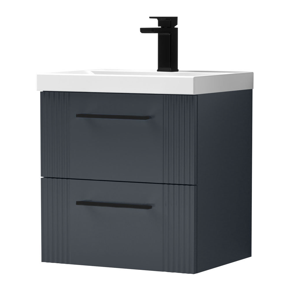 Roxbury Deco Fluted 500mm Anthracite Vanity Unit - Wall Hung 2-Drawer ...