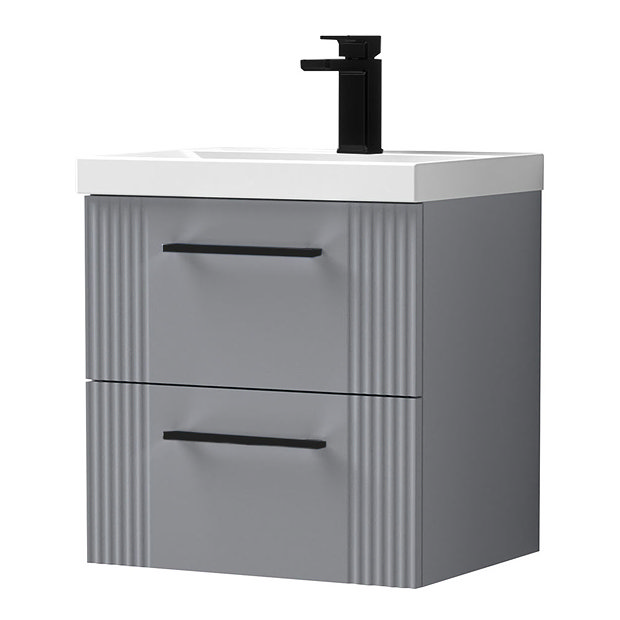 Roxbury Deco Fluted 500mm Grey Vanity Unit - Wall Hung 2-Drawer Unit ...