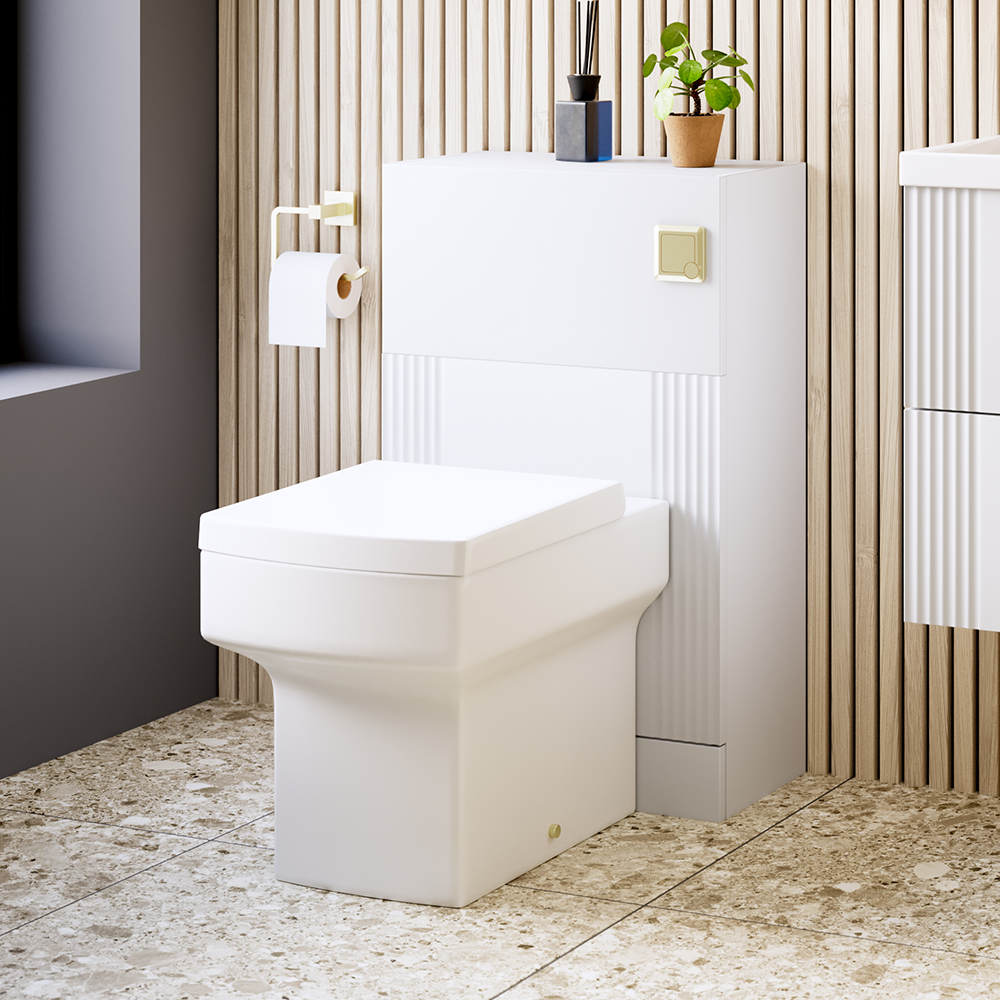 Roxbury Deco Fluted 500 White WC Unit with Cistern, Brushed Brass Flush ...
