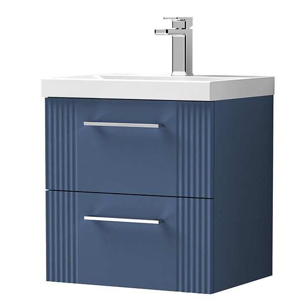 Roxbury Deco Fluted 500mm Blue Vanity Unit - Wall Hung 2-Drawer Unit ...