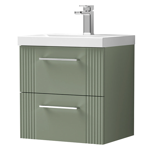 Roxbury Deco Fluted 500mm Green Vanity Unit - Wall Hung 2-Drawer Unit ...