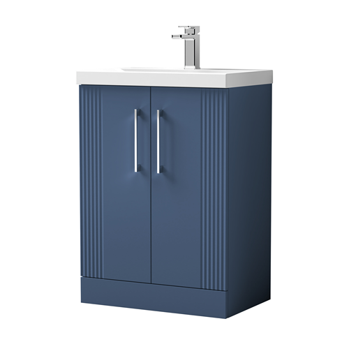 Roxbury Deco Fluted 600mm Blue Vanity Unit - Floor Standing 2 Door Unit ...