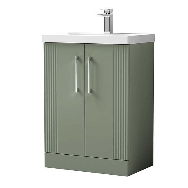Roxbury Deco Fluted 600mm Green Vanity Unit - Floor Standing 2 Door ...
