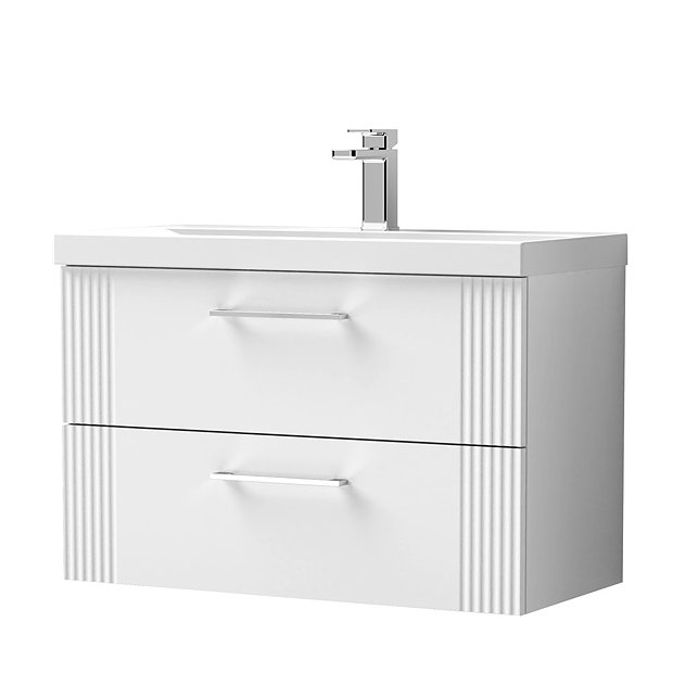 Roxbury Deco Fluted 800mm White Vanity Unit - Wall Hung 2-Drawer Unit ...