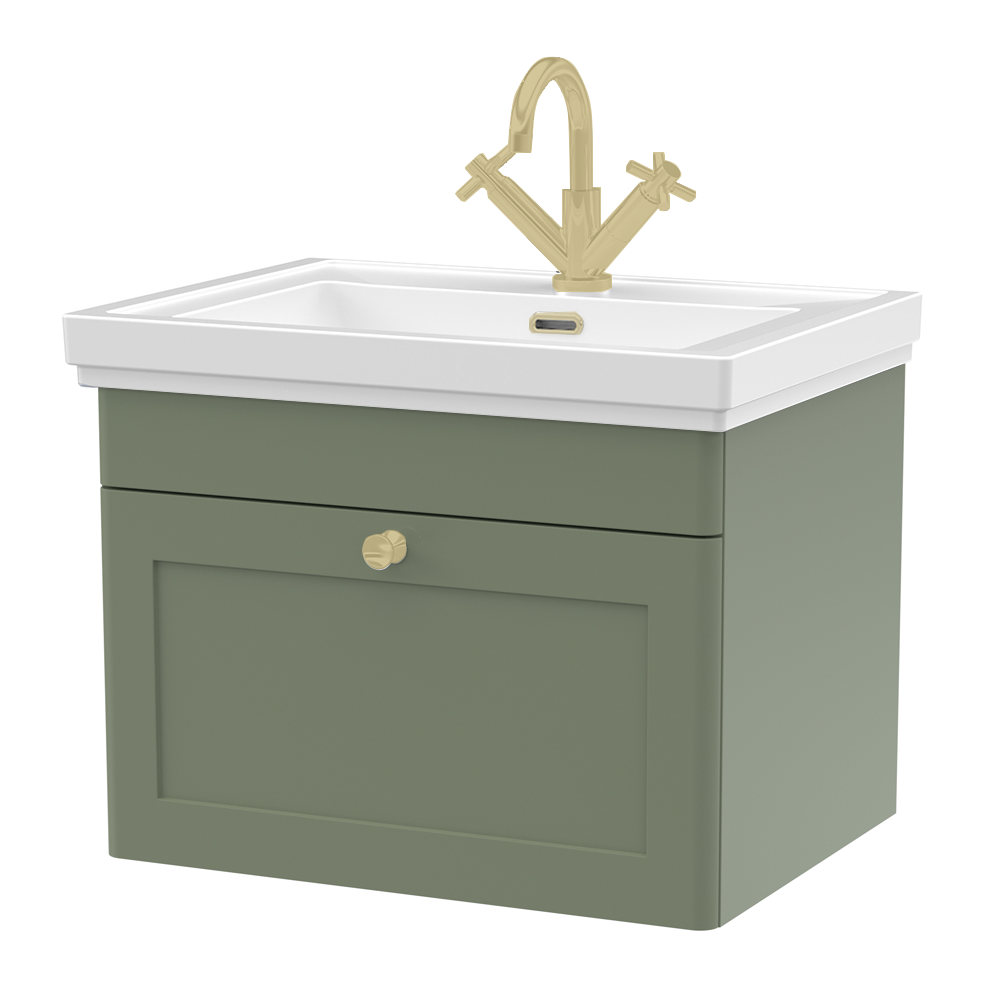 Roxbury Traditional 600mm Satin Green Vanity Unit - Wall Hung Single ...