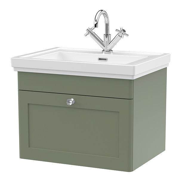 Roxbury Traditional 600mm Satin Green Vanity Unit - Wall Hung Single ...