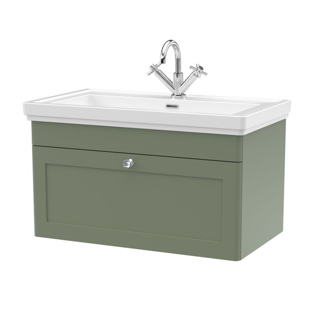 Roxbury Traditional 800mm Satin Green Vanity Unit - Wall Hung Single ...