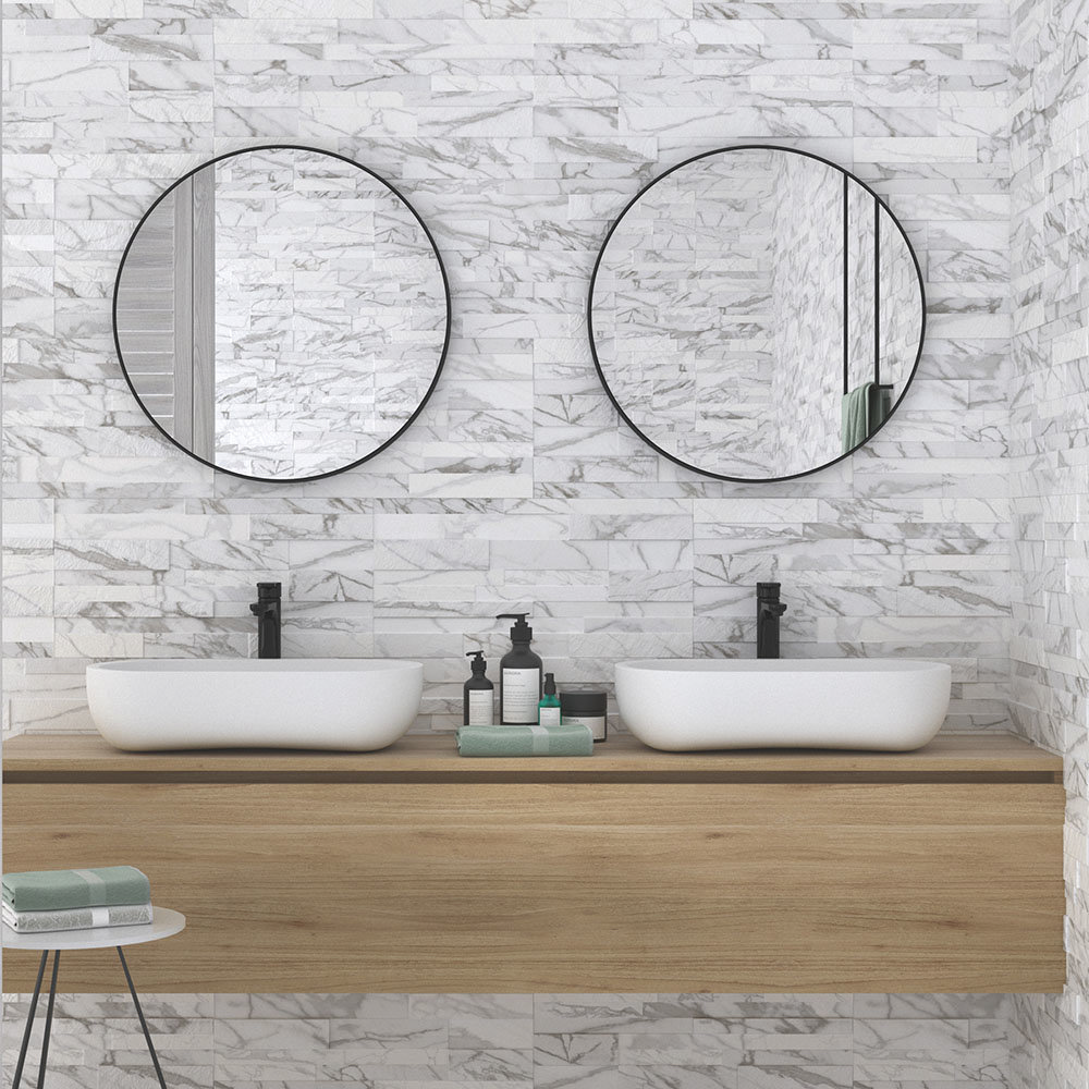 Runda White Marble Split Face Tiles - 303 x 613mm