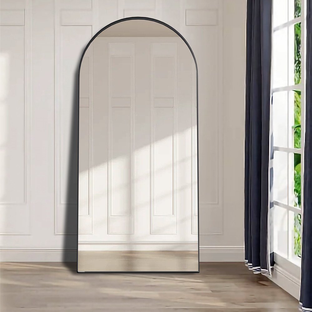 Savoy Large Matt Black Framed Wall/Leaner Arched Mirror 1620 x 760mm