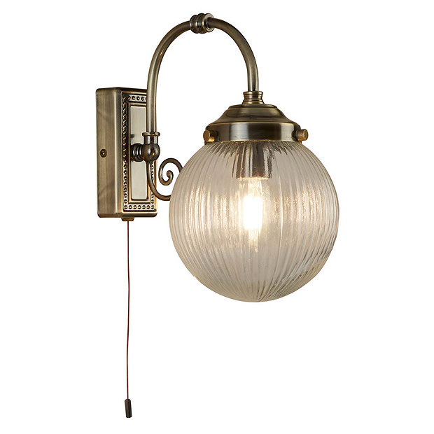 Searchlight Belvue Antique Brass 1 Light Wall Light with Clear Globe ...