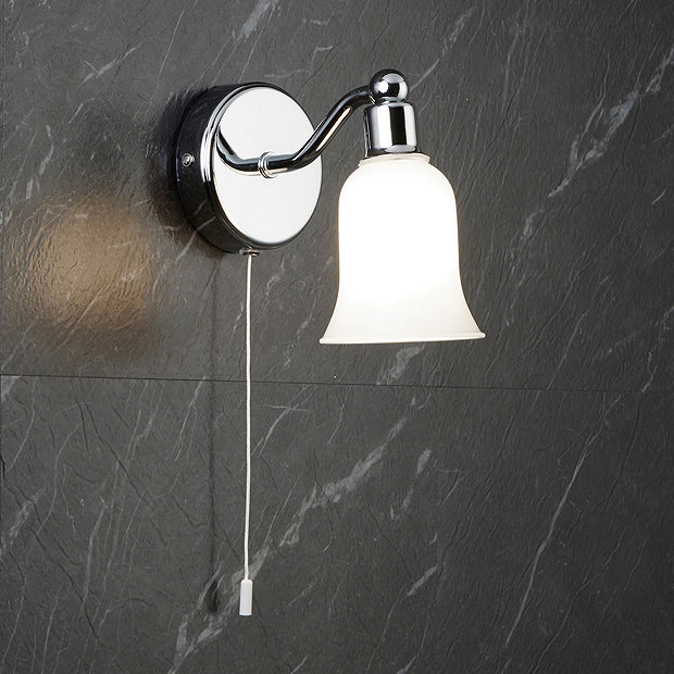 Searchlight Belvue Chrome Wall Light with White Glass Shade - 2931-1CC-LED