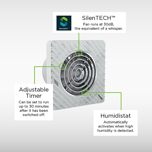 Sensio Drax Chrome Bathroom Ventilation Fan with Humidistat