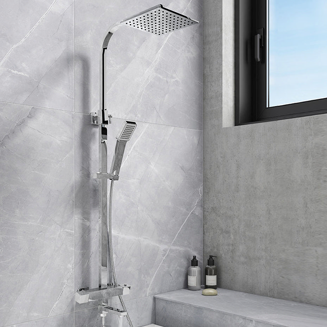 Socorro Modern Square Style Thermostatic Shower Kit with Spout - Chrome