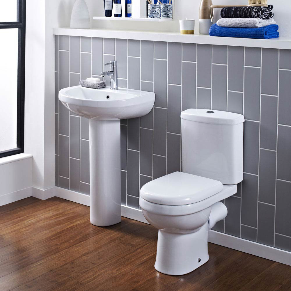 Sofia Modern Close Coupled Toilet With Soft Close Seat | Online Now