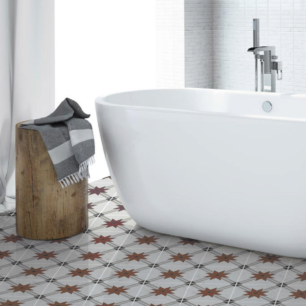 Stonehouse Studio Celeste Brick Red Encaustic Effect Tiles - 225 x 225mm